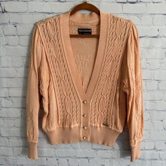geiger | Sweaters | Vintage Geiger Fabric Cable Knit Cardigan Coral ...